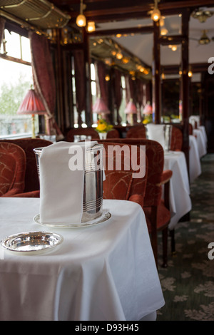 Venice Simplon Orient Express train, dressed table in the dining ...