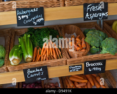 Baskets of fruit on display at street market Stock Photo - Alamy