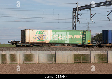 A shipping container on the railway branded for Asda supermarkets Stock ...