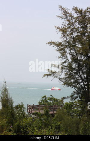 A ferry arrives at Shuitou Harbor from Xiamen China, Kinmen County ...