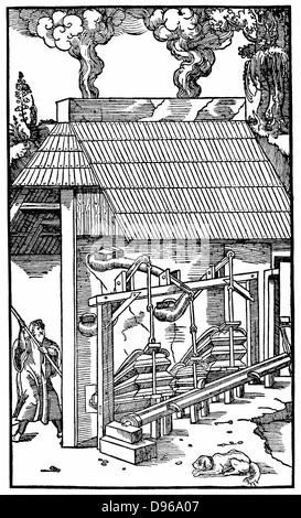 Bellows operated by a camshaft powered by a water wheel. This ...