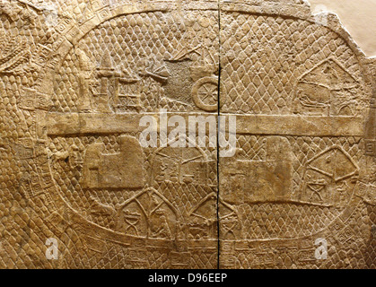 Wall panel showing the Assyrian camp. Assyrian, approximately 700-692 ...