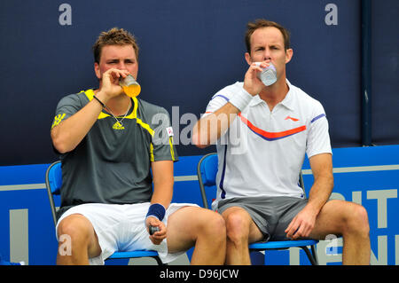 Paul Hanley (Australia) and Marcin Matkowski (Poland) in a doubles ...