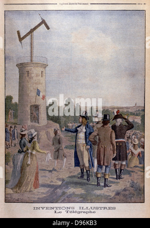 Aerial Telegraph (Semaphore). Artist's impression of Claude Chappe's ...