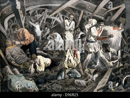 Coal miners trapped underground by a roof fall, Courrieres Mines Stock ...