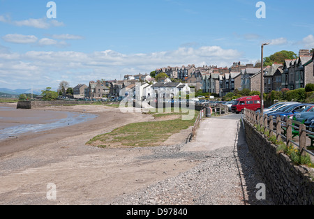 Arnside village Cumbria coastal beach Morecambe Bay, River Kent crossed ...