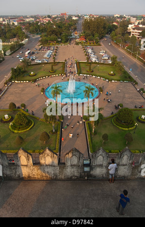 Aerial View over Vientiane from the Top of the Arch of Triumph Patu Xay ...