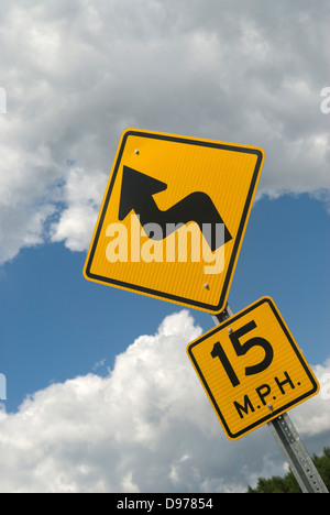 Sharp Curves Warning Sign Stock Photo - Alamy