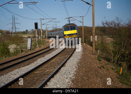 Greater Anglia Class 90 electric locomotive train on the Norwich to ...
