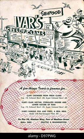 The menu from Ivar’s Acres of Clams, a well-known Seattle restaurant ...