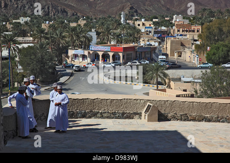 Town panorama of Bahl from the fort seen. The oasis town of Bahla is ...