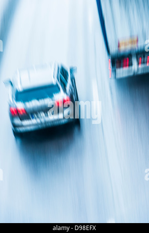 overhead view of car moving by road next to sea shore copy space Stock ...