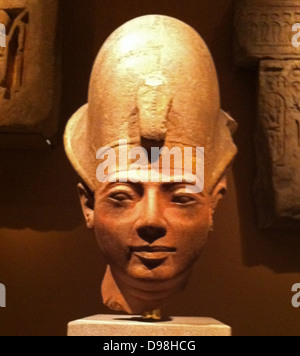 Head of King Amenmesse Wearing the Blue Crown. New Kingdom, Ramesside ...