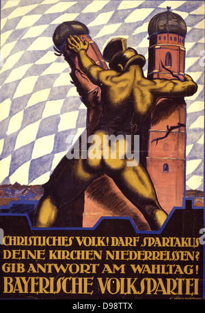 German political poster, 1919. 'Spartakus at work', showing a member ...