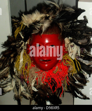 Late 20th century wood, paint, feathers, metal and wool mask from the ...