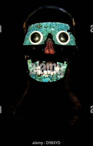 Turquoise mosaic mask of Tezcatlipoca, Mixtec-Aztec, AD 1400-1521. A ...