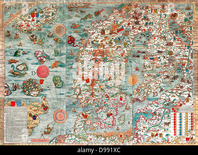 The Swedish ecclesiastic Olaus Magnus map Carta marina from 1539 shows ...