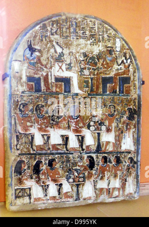 Stele Irynefer: Top level:The gods Anubis and Osiris enthroned facing ...