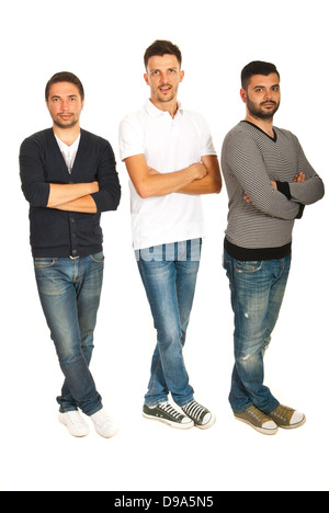 Three guys in white shirts dancing in synch looking at camera, Alpha ...