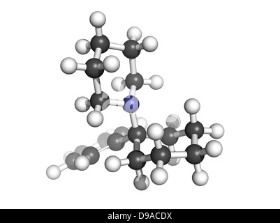 Phencyclidine (PCP, angel dust) hallucinogenic drug molecule. Stylized ...