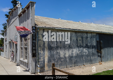 The exterior of an antique store located in an old false front building ...