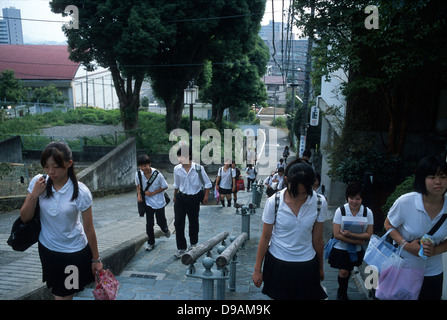 Japanese middle school students go to school in the morning in Odawara ...