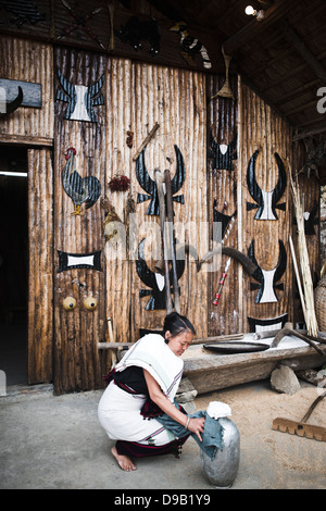 Container of traditional rice beer (zutho) in a hut, Kohima, Nagaland ...