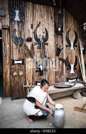 Container of traditional rice beer (zutho) in a hut, Kohima, Nagaland ...
