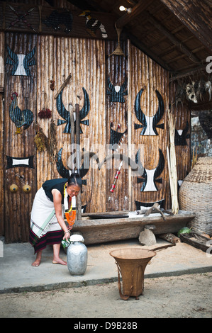 Container of traditional rice beer (zutho) in a hut, Kohima, Nagaland ...