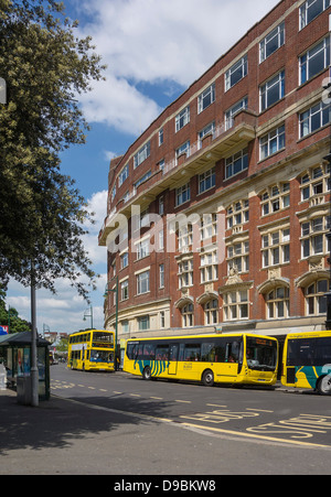Bournemouth Town Centre, Yellow Buses at Bus Stops, Dorset, England, UK ...
