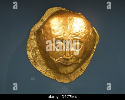 Mycenaean gold death masks from Grave Circle A, centre mask of ...
