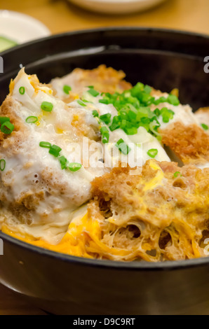close up japanese food Katsudon , pork cutlet and egg on rice in bowl ...