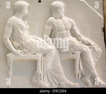 Poseidon, Apollo, and Artemis. Parthenon frieze. Ca. 445 BC. Marble, (Acropolis Museum Stock ...