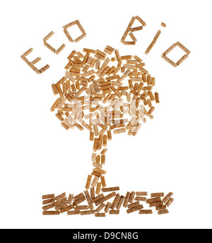 Tree of wood pellet on white background with leaves Stock Photo - Alamy