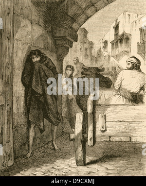 medicine, disease, leprosy, leper in the hospital, wodcut, Germany ...