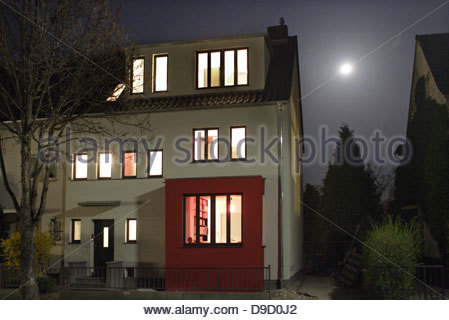 Residential House At Night Lit Up illuminated With Christmas Lights ...