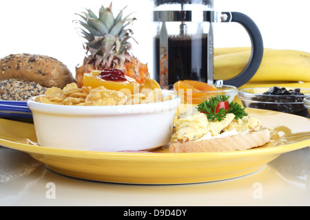 Cornflakes and toast with egg Stock Photo - Alamy