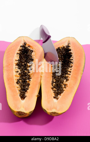 Cross-section of the fruit of the Papaya (Carica papaya), Caricaceae ...