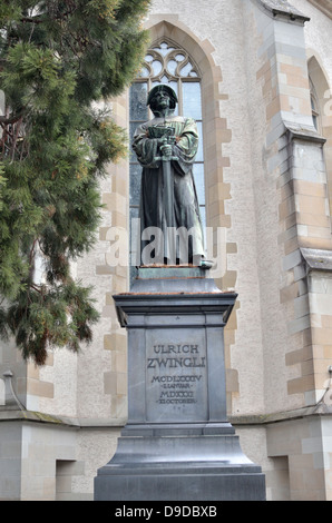Memorial to Ulrich Zwingli, in front of the Wasserkirche Church ...