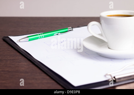 Workplace of businessman. Notes and cup of coffe Stock Photo - Alamy