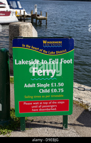 Windermere Lake Cruises sign at Lakeside on Lake Windermere advise re ...