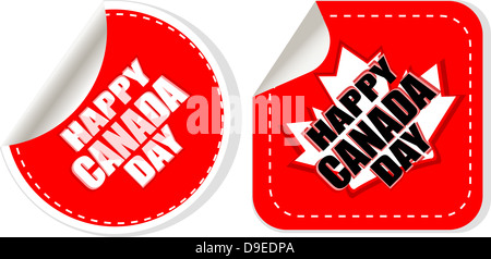 Maple leaf stickers - happy canada day tag set Stock Photo - Alamy