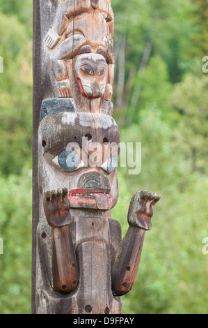 Totem poles at the Gitanyow Museum, Kitwancool (or Gitanyow), British ...