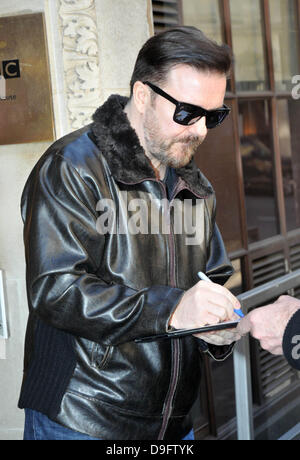 Ricky Gervais outside the BBC Radio 1 studios London, England - 02.04. ...