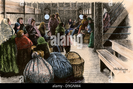 Steerage passengers on an emigrant ship out of Liverpool to New York ...