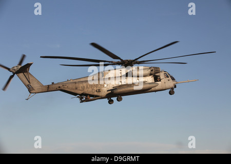 U.S. Marine Corps CH-53 Sea Stallion helicopters are parked in a line ...