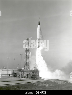 The Mercury Atlas 1 rocket lifting off from Cape Canavral in Florida ...