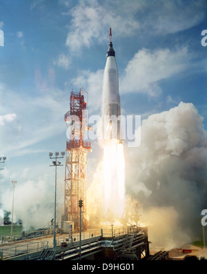 The Mercury Atlas 1 rocket lifting off from Cape Canavral in Florida ...