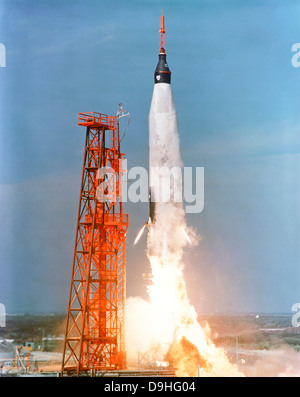 The Mercury Atlas 1 rocket lifting off from Cape Canavral in Florida ...
