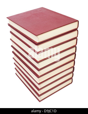 Stack of red books isolated on white background for learning reading ...